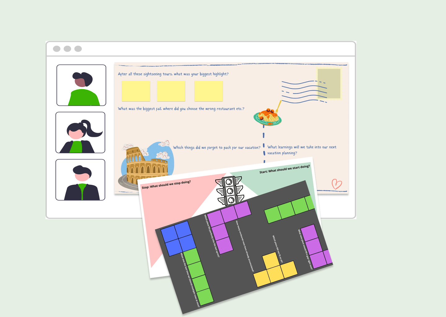 3 fun & creative retrospective whiteboard templates